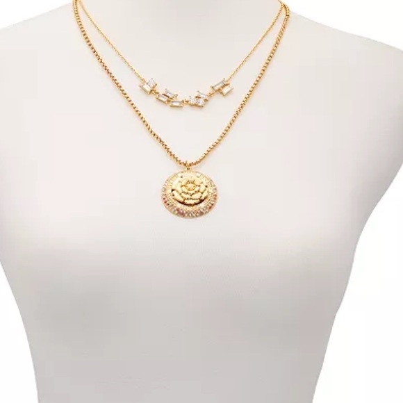 Guess | Jewelry | Guess Goldtone Crystal Flower Layered Pendant ...